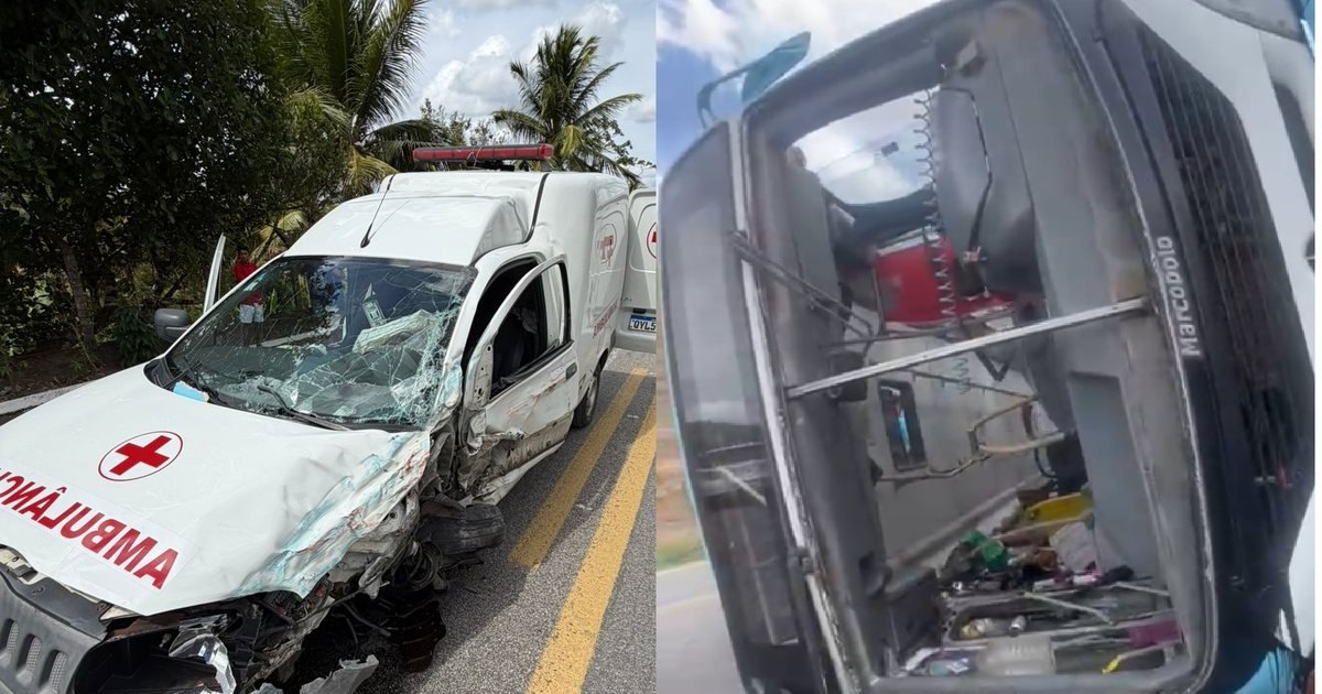 Três vítimas seguem internadas após colisão entre ônibus e ambulância ...